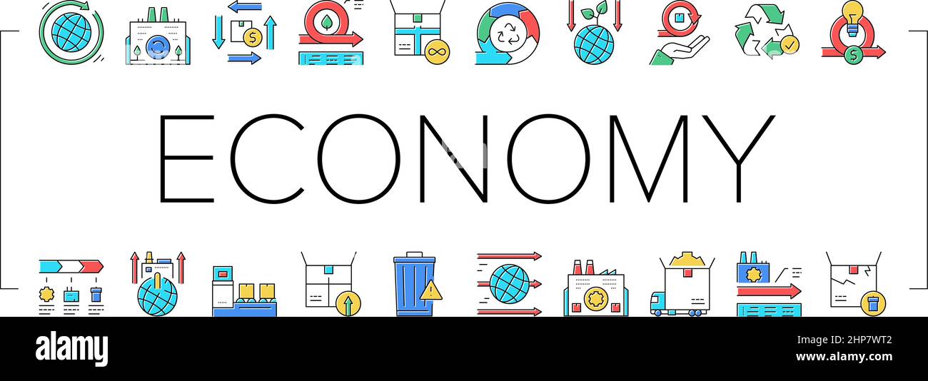 Circular And Linear Economy Model Icons Set Vector Stock Vector Image ...