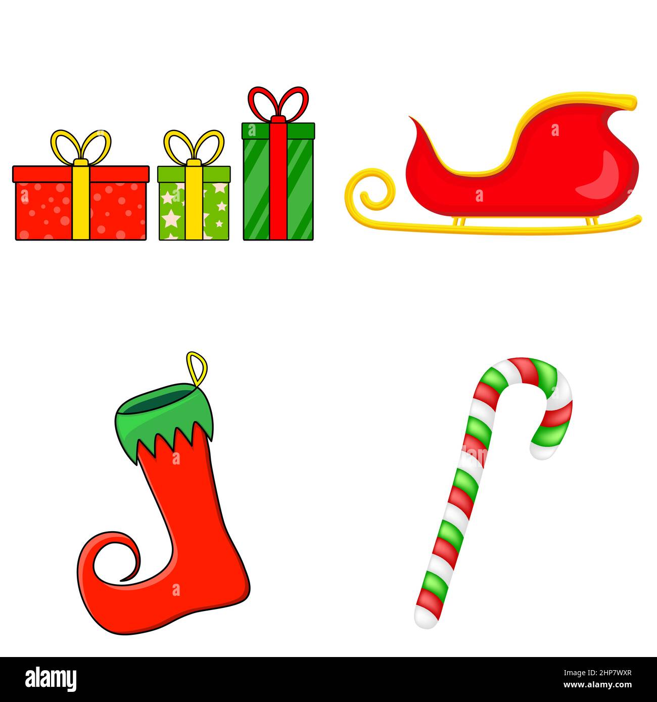 Christmas symbols collection. Big set of xmas icons. Seasonal cartoon ...