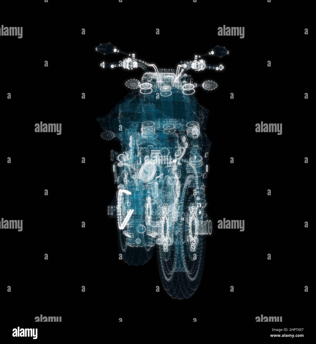 Abstract motorcycle consisting of glow points and lines. 3d ...
