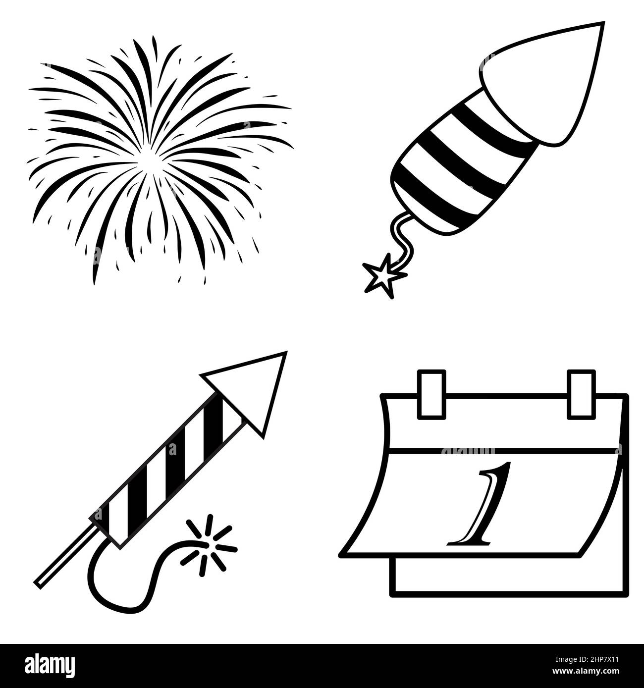 new year icon set. Outline and silhouette symbol collection Stock ...