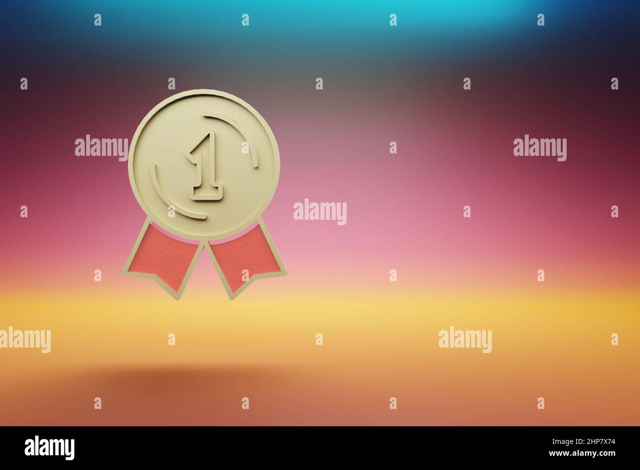 Beautiful golden first 1 Badge symbol on multicolor bright background ...