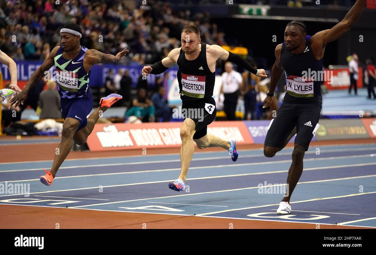 Great Britain's Andrew Robertson (centre) competing in the Men's 60m ...
