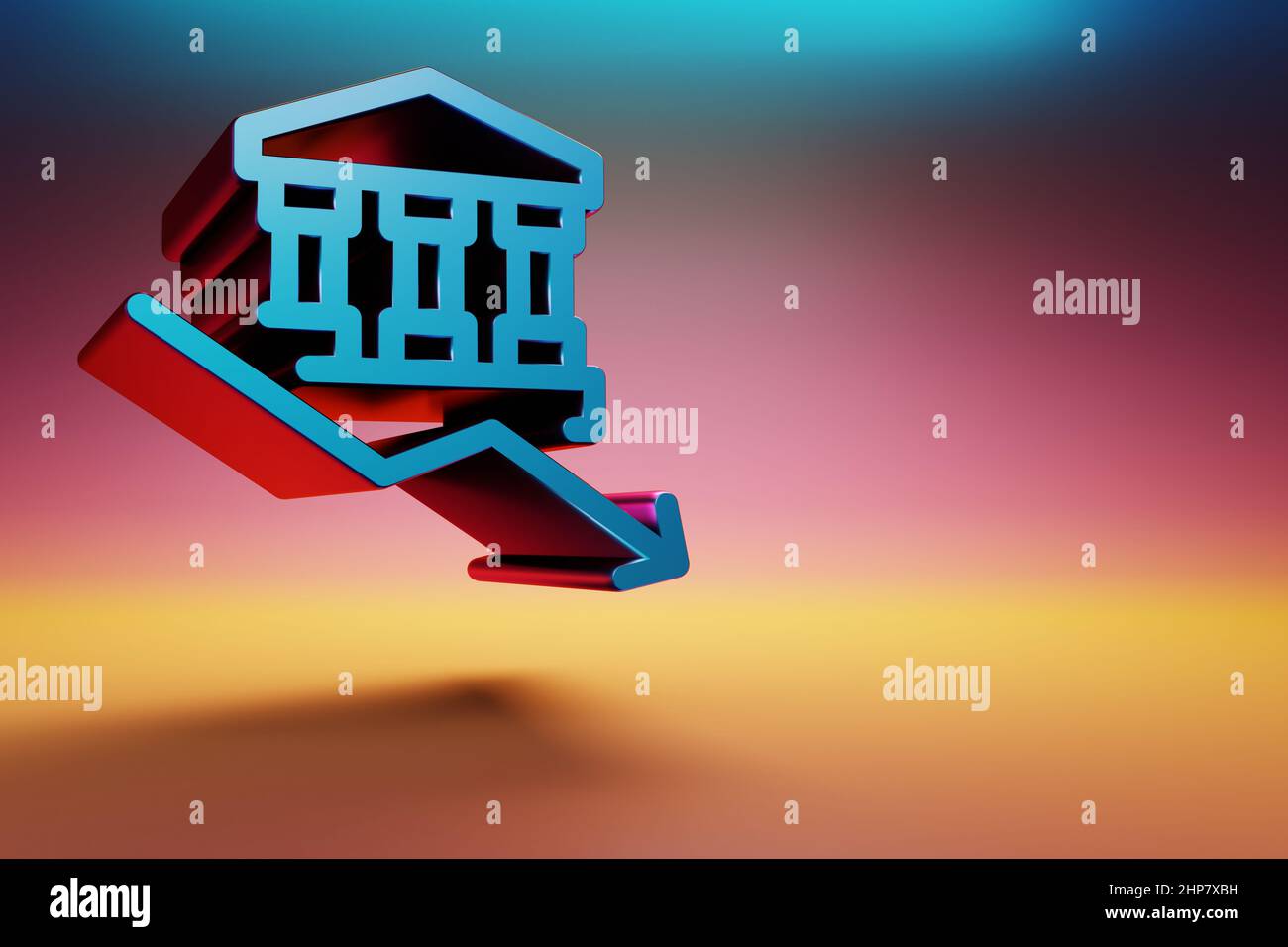 Beautiful blue-red Bank arrow Down symbol icons on multicolor bright ...