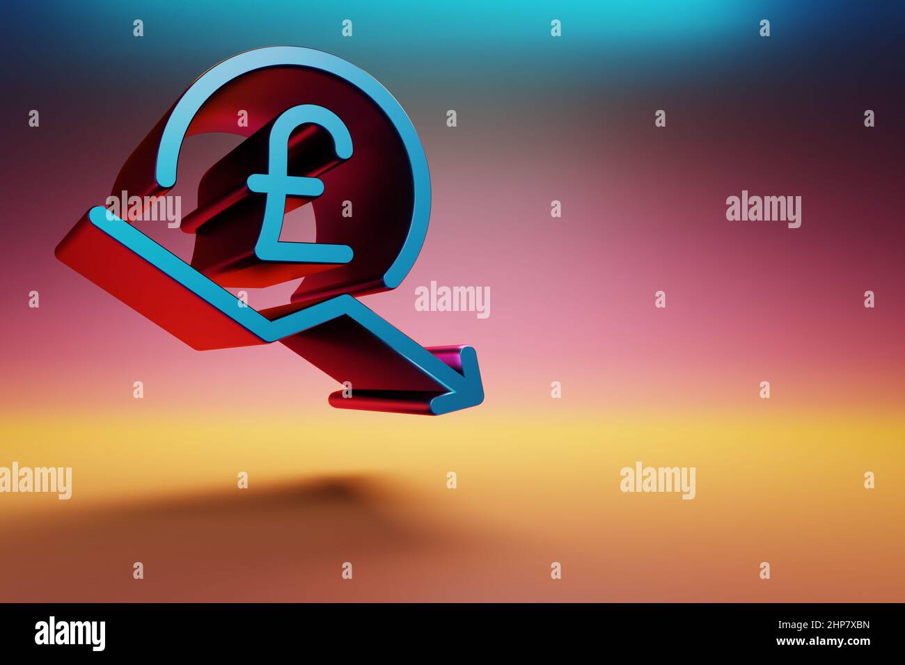 Beautiful blue-red Pound Price arrow Down symbol icons on multicolor ...