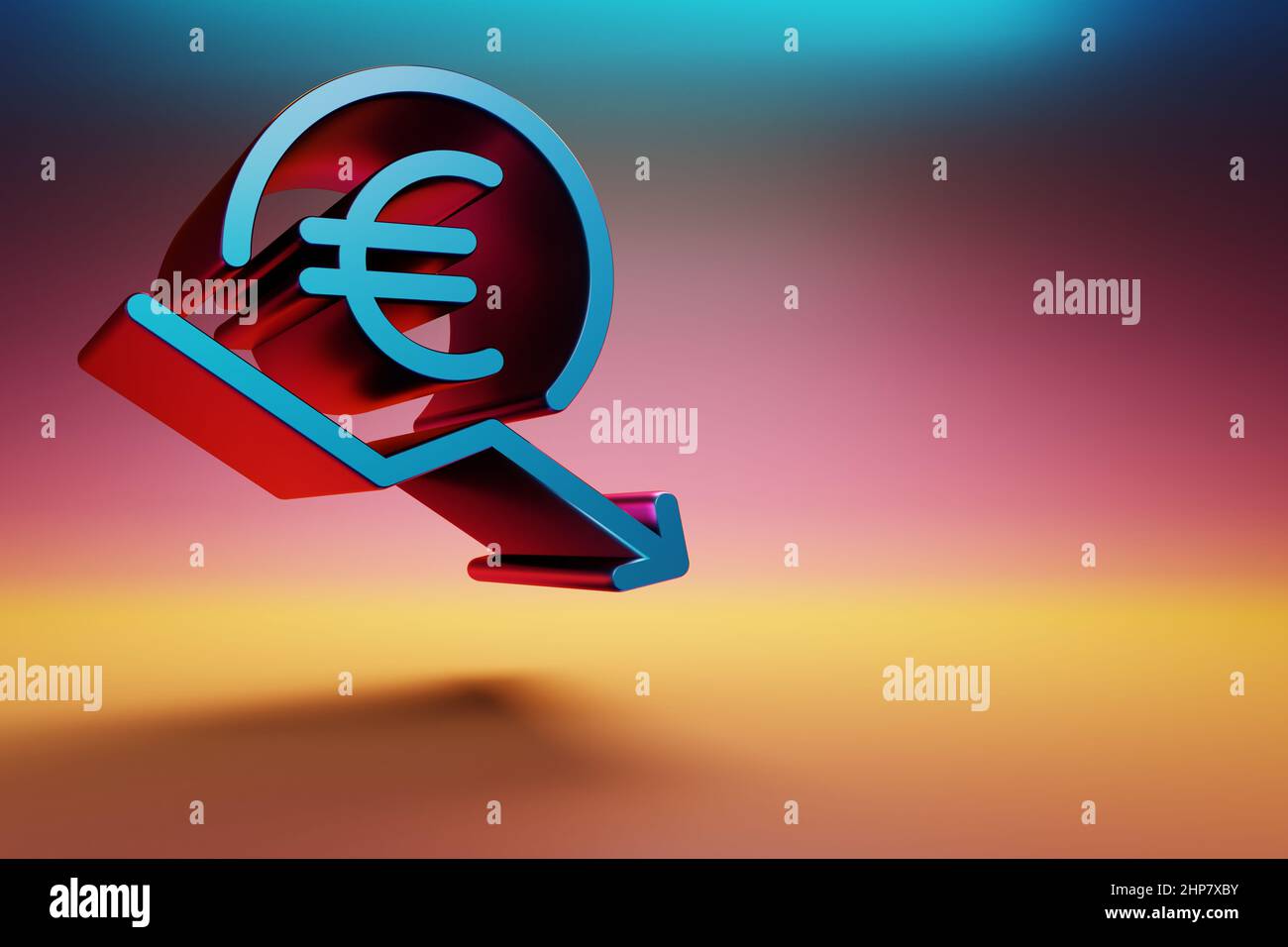 Beautiful blue-red EURO Price arrow Down symbol icons on multicolor ...