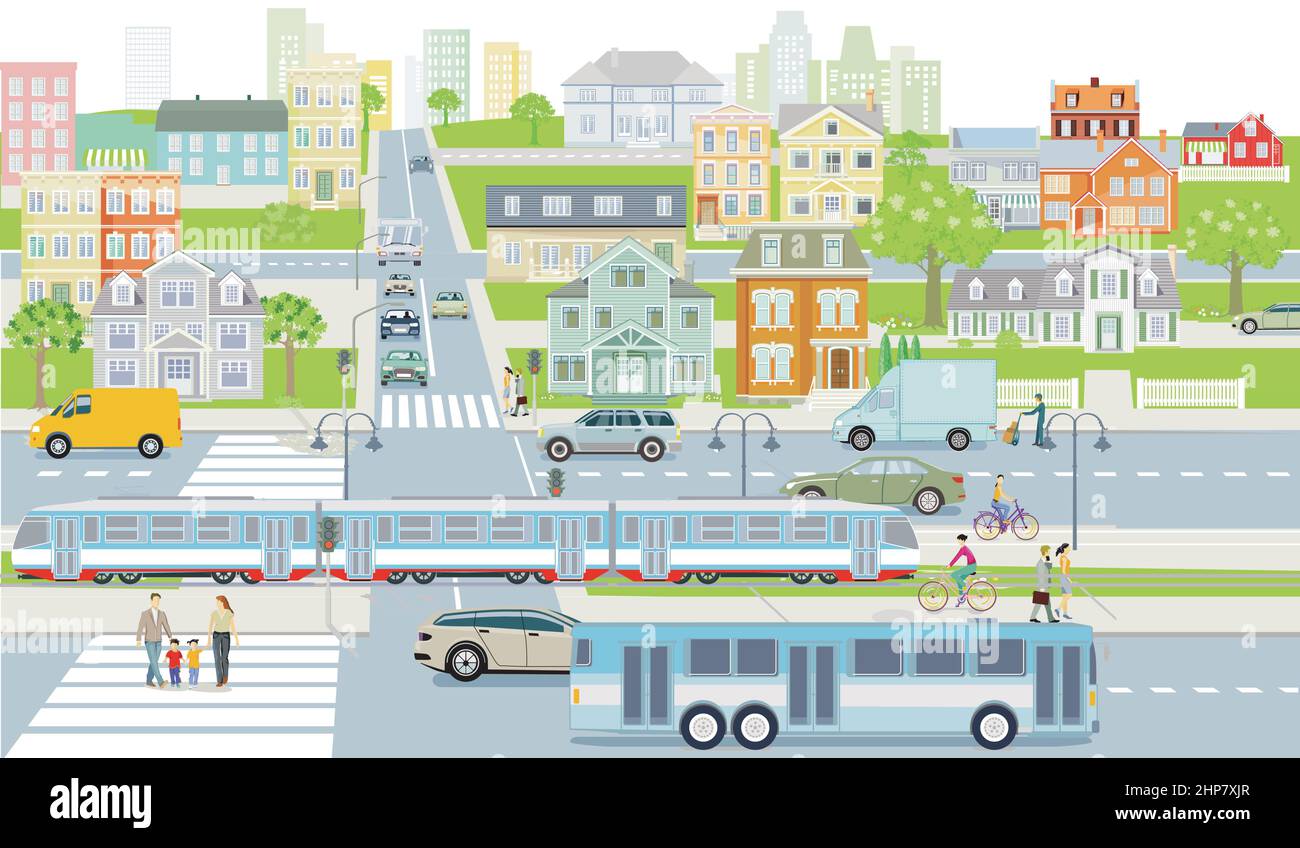 Road traffic with pedestrians and cars on city streets Stock Vector ...