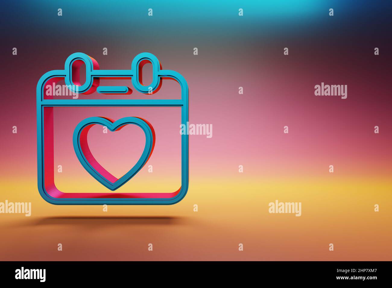 Beautiful Calendar with heart icons on multicolor bright background. 3d ...