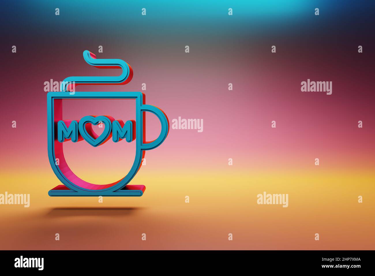 Beautiful cup with word MOM with heart icons on multicolor bright ...