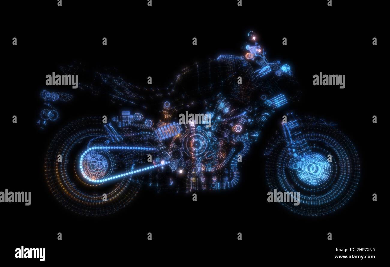 Abstract motorcycle consisting of glow points and lines. 3d ...