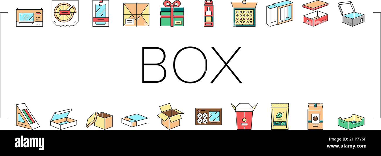 Box Carton Container Collection Icons Set Vector Stock Vector Image ...