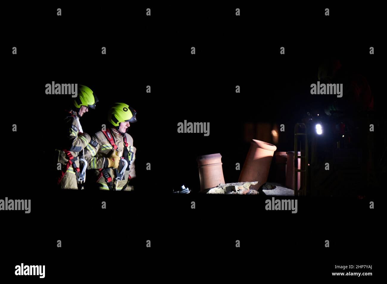 Storm damage, caused by Storm Eunice, South West London, uk Fire crew ...