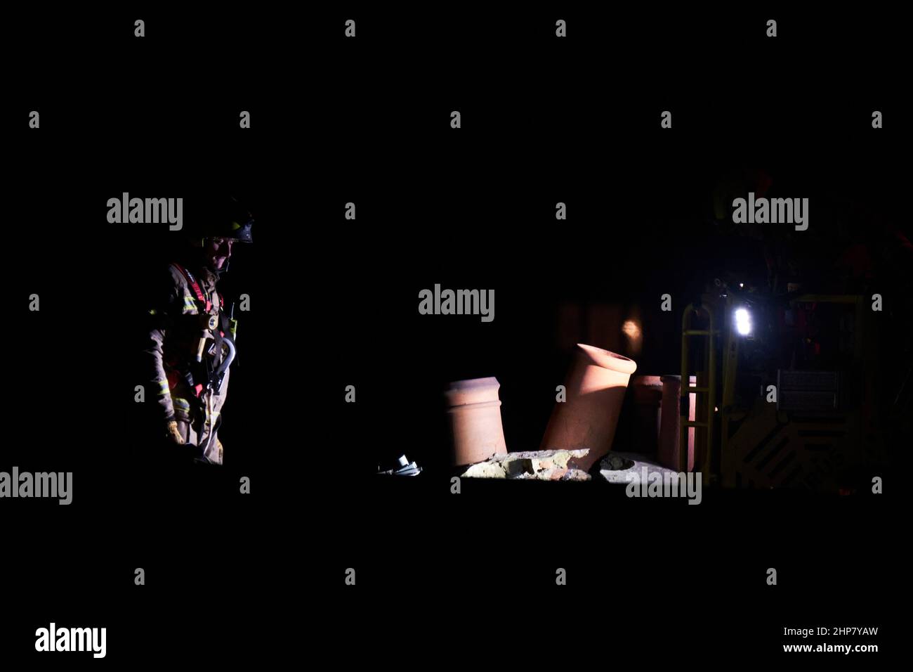 Storm damage, caused by Storm Eunice, South West London, uk Fire crew ...