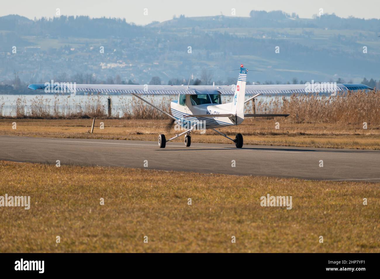 Wangen-Lachen, Switzerland, February 13, 2022 Cessna F152 propeller ...