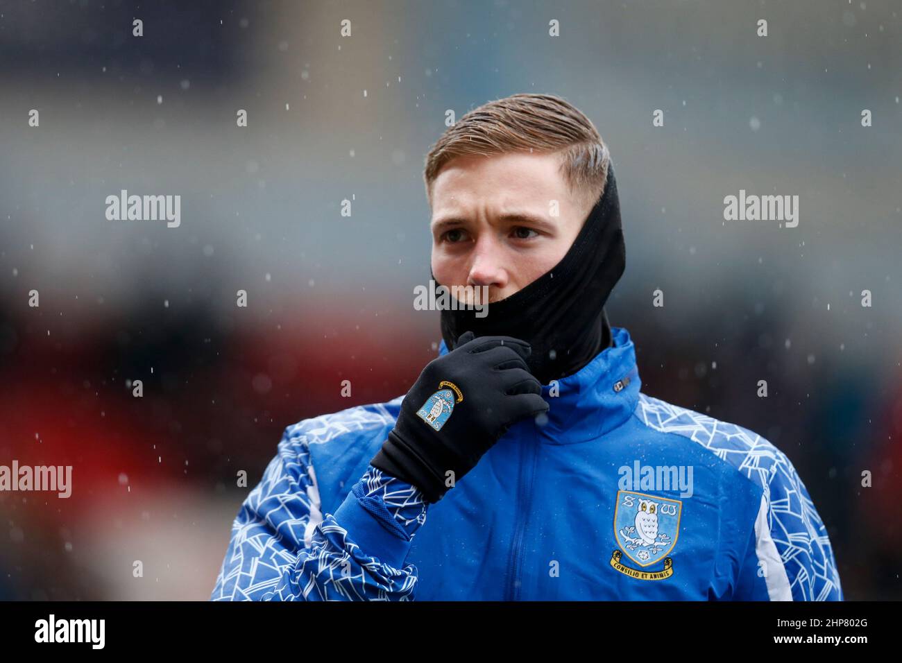 Lewis Gibson #4 of Sheffield Wednesday warms up before the game in ...