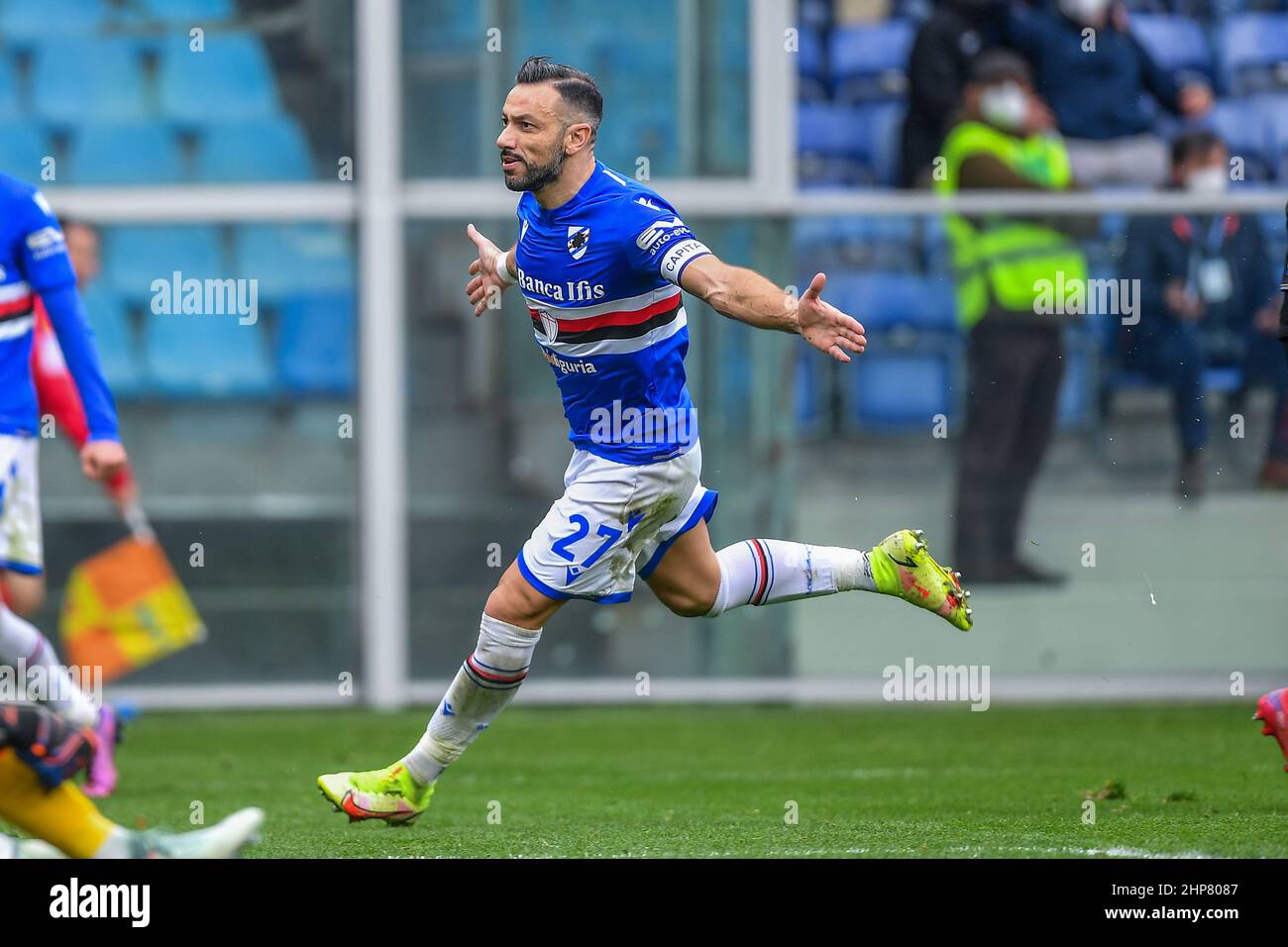 Genova, Italy. 19th Feb, 2022. Fabio Quagliarella celebrates after ...