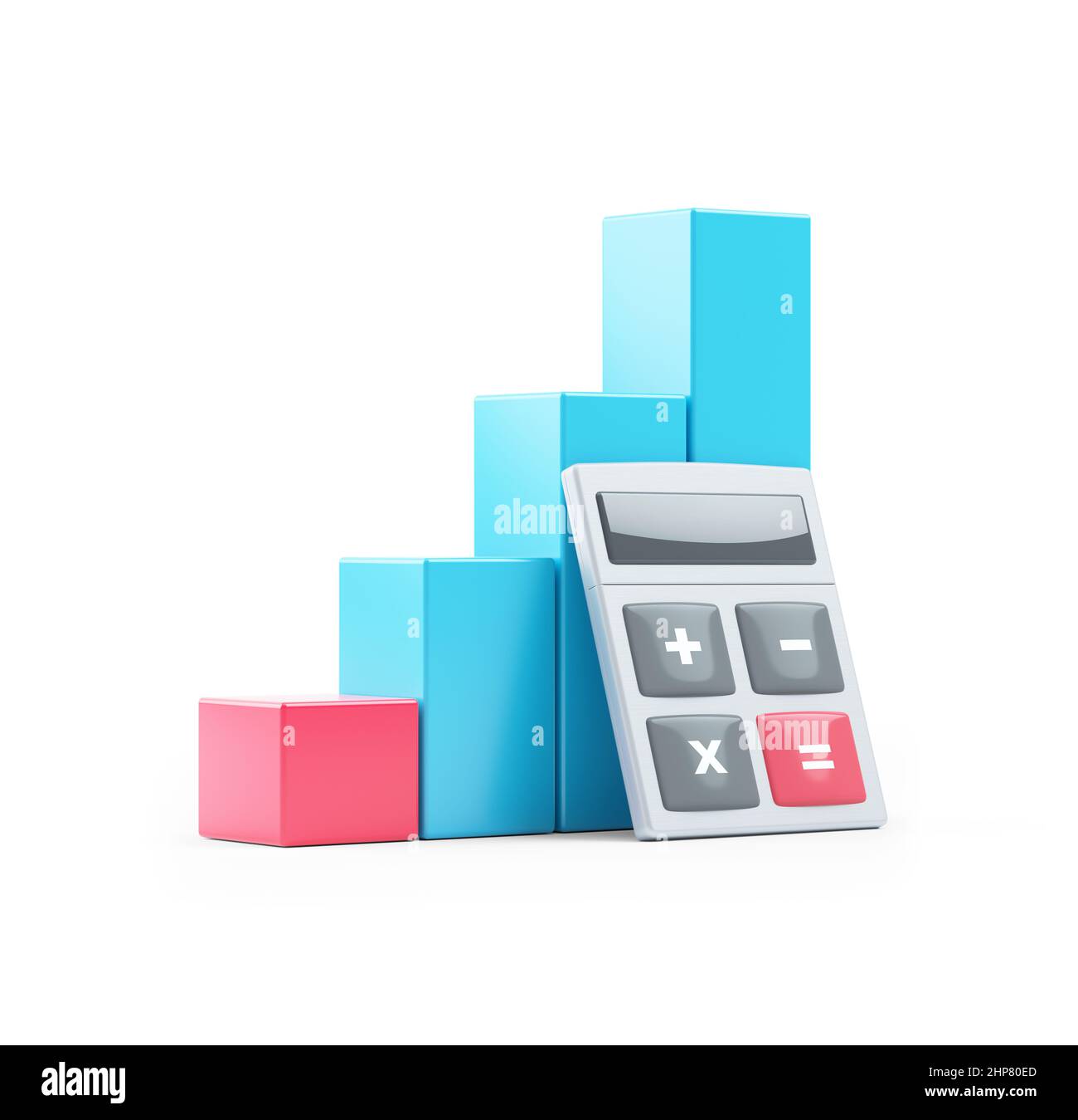 3d illustration of bar chart with calculator, isolated on white ...