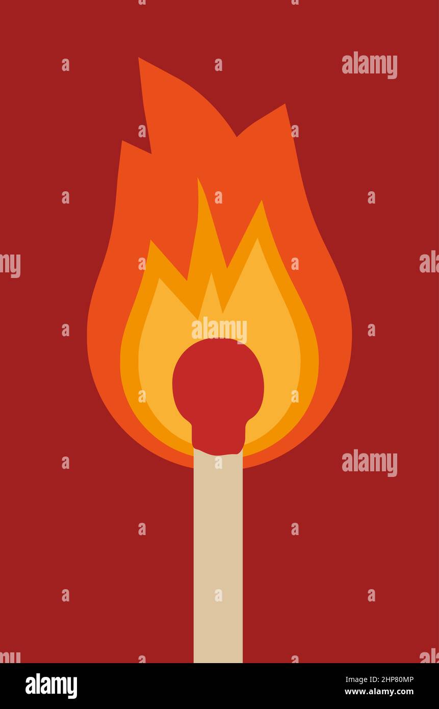 A vector illustration of a burned match on a dark red background Stock ...