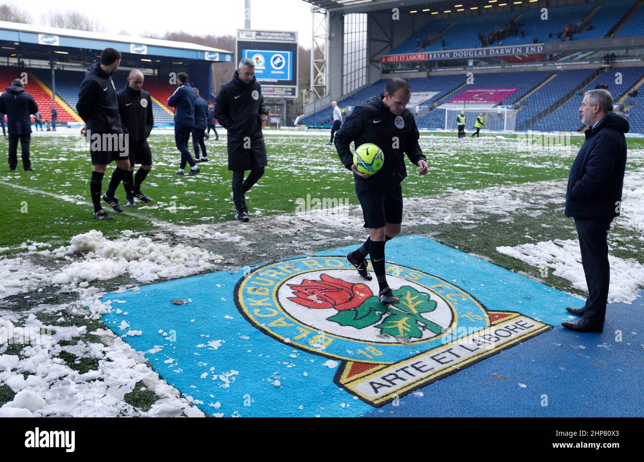Referee Geoff Eltringham (second right) on the field during his second ...