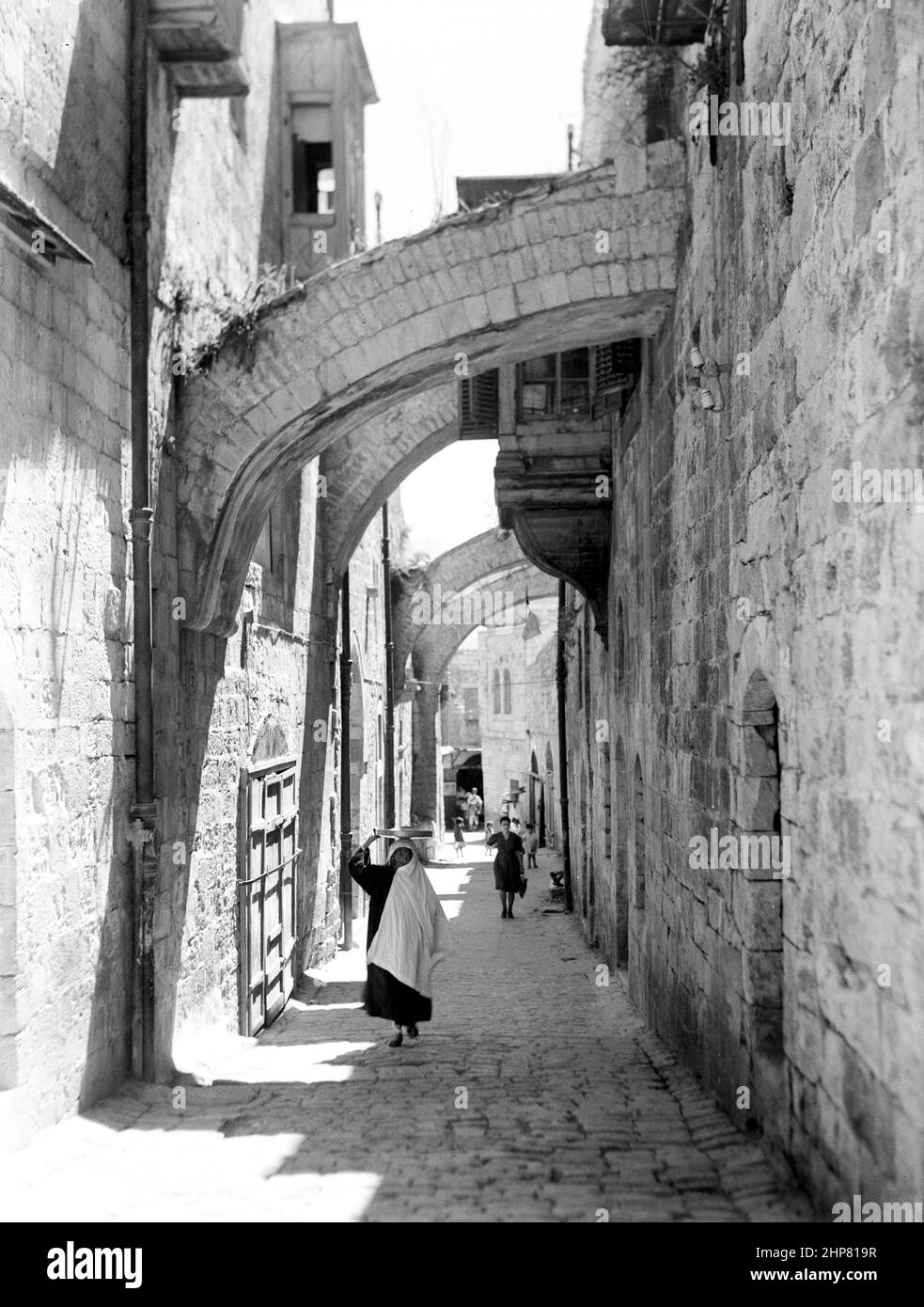 Middle East History: Jerusalem street scene, people walking. (original ...
