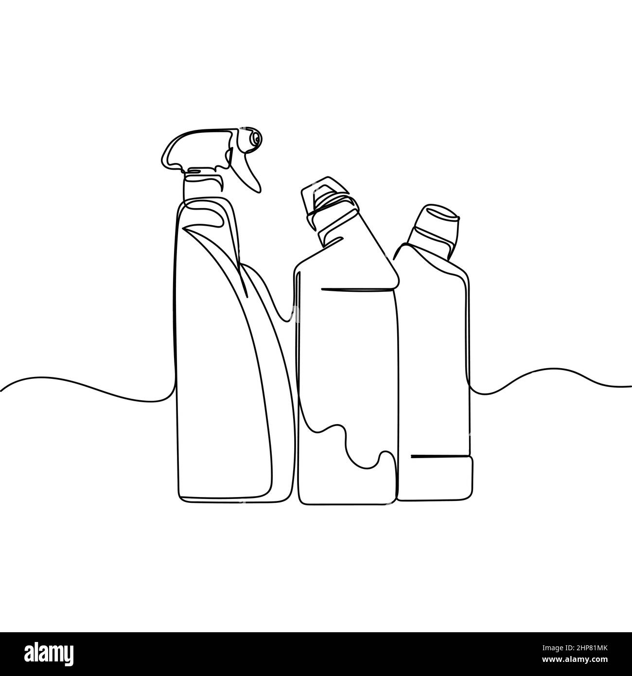 Vector continuous one single line drawing icon of bottles of detergent ...