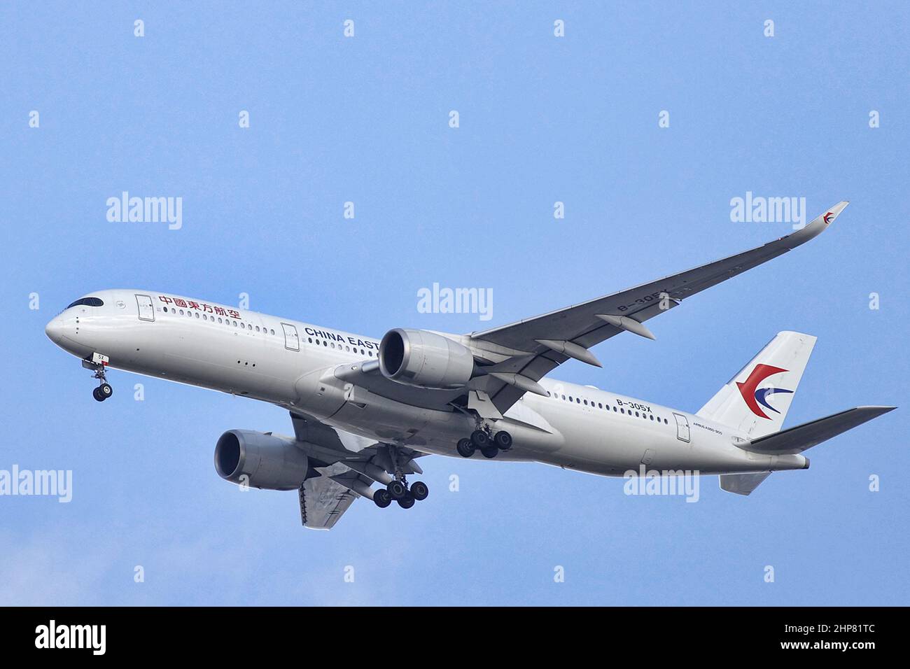 AMSTERDAM, 19-02-2022 , Airplanes approaching Schiphol. Airliner China Eastern. Type Airbus A350 ...