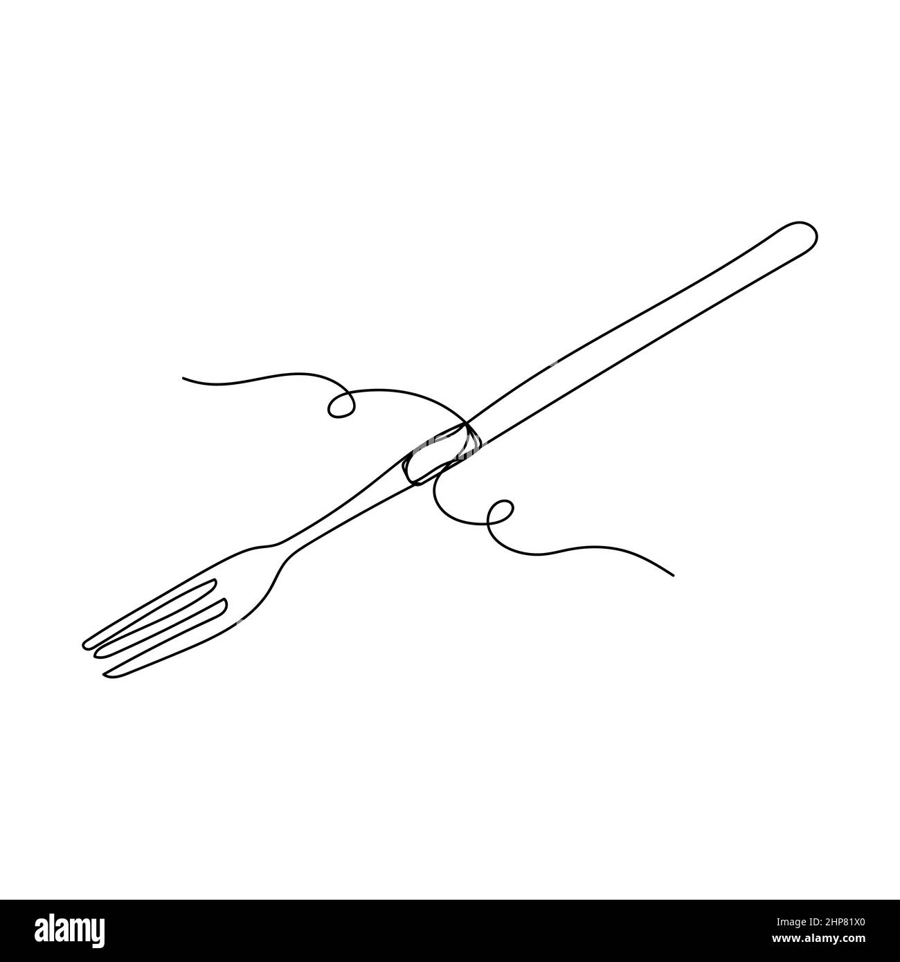 Vector continuous one single line drawing icon of fork in silhouette on ...