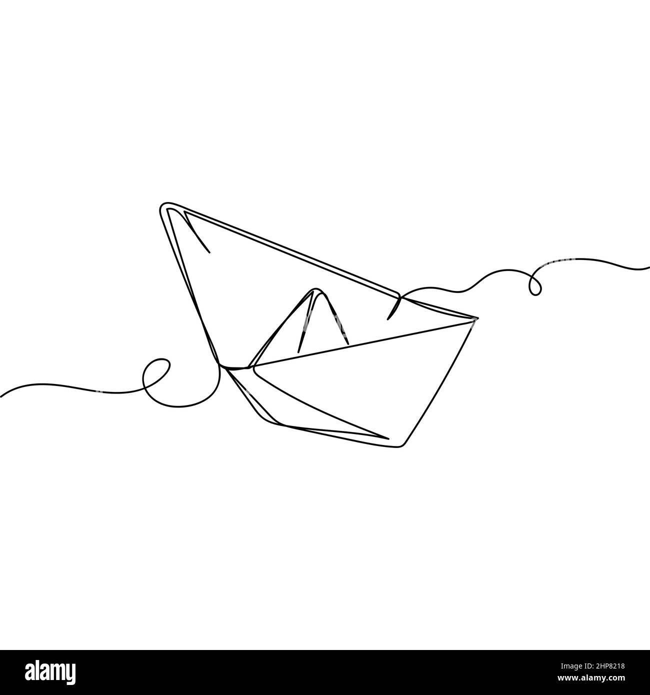 Vector Continuous One Single Line Drawing Icon Of Paper Boat In vector-continuous-one-single-line-drawing-icon-of-paper-boat-in