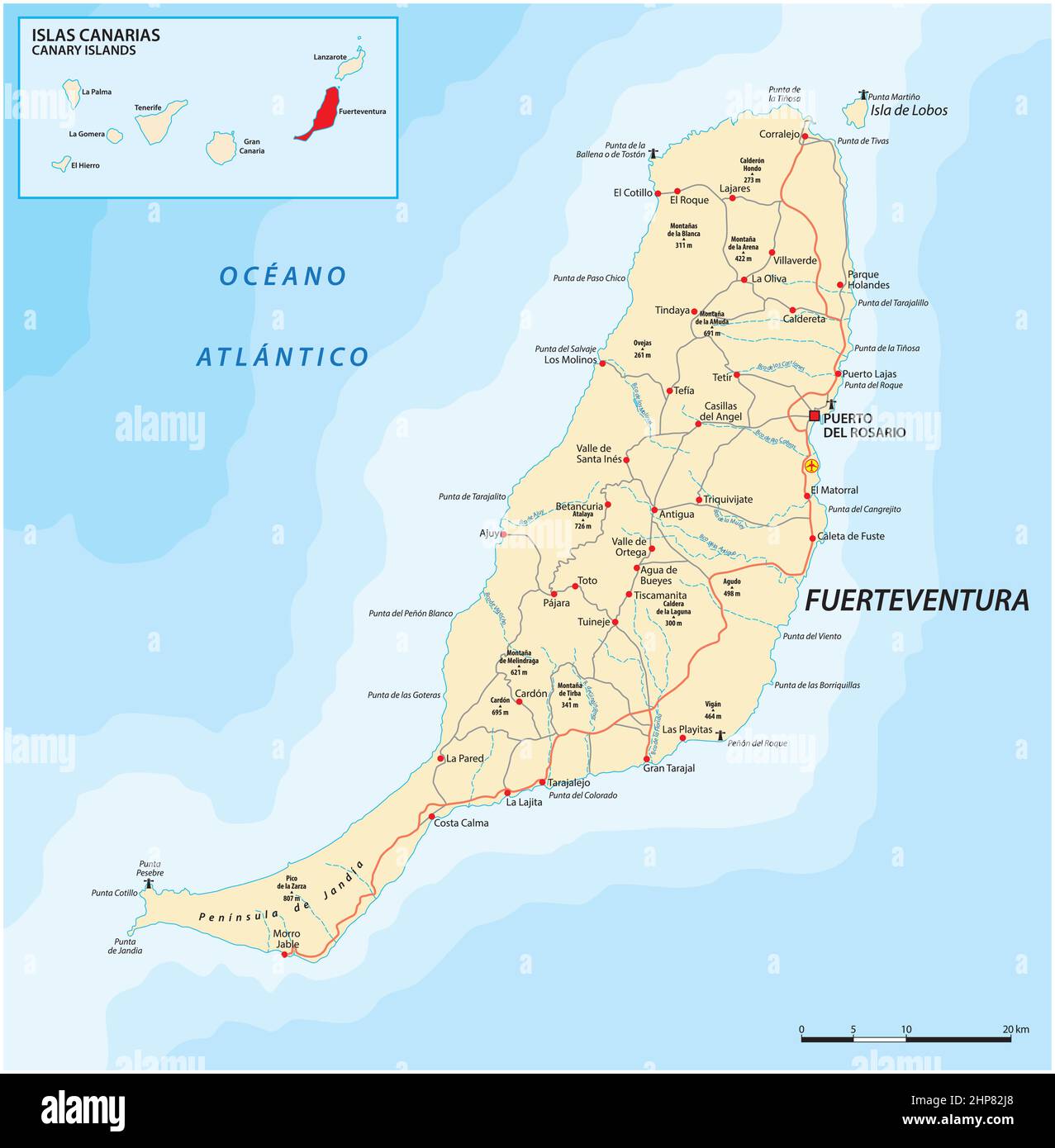 Vector road map of Canary Island Fuerteventura Stock Vector Image & Art ...