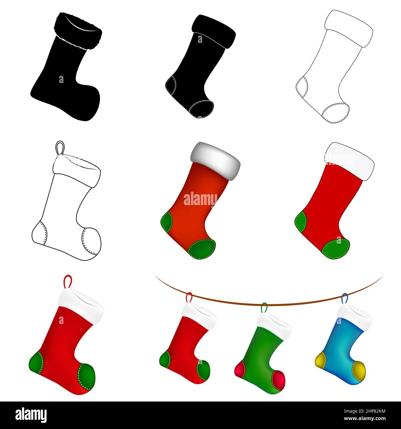 Christmas Socks Cartoon Trendy Flat Clothing Element And Winter Celebration Attributes With