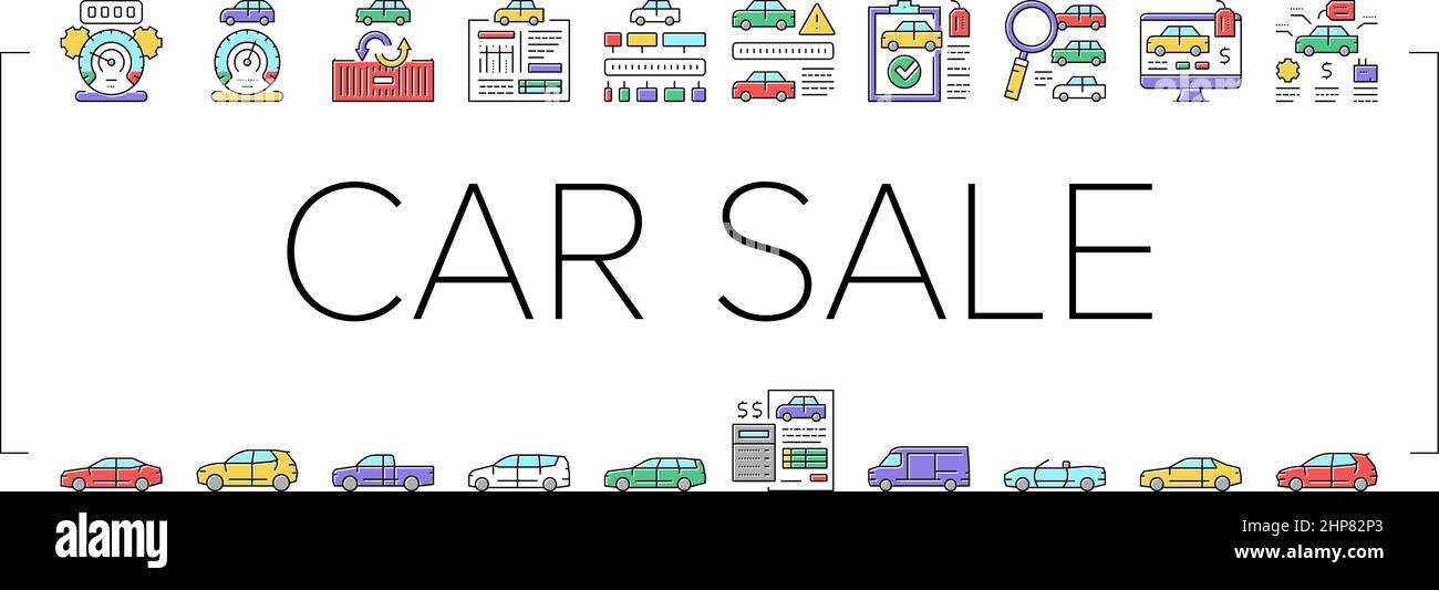Used Car Sale Automobile Service Icons Set Vector Stock Vector Image ...