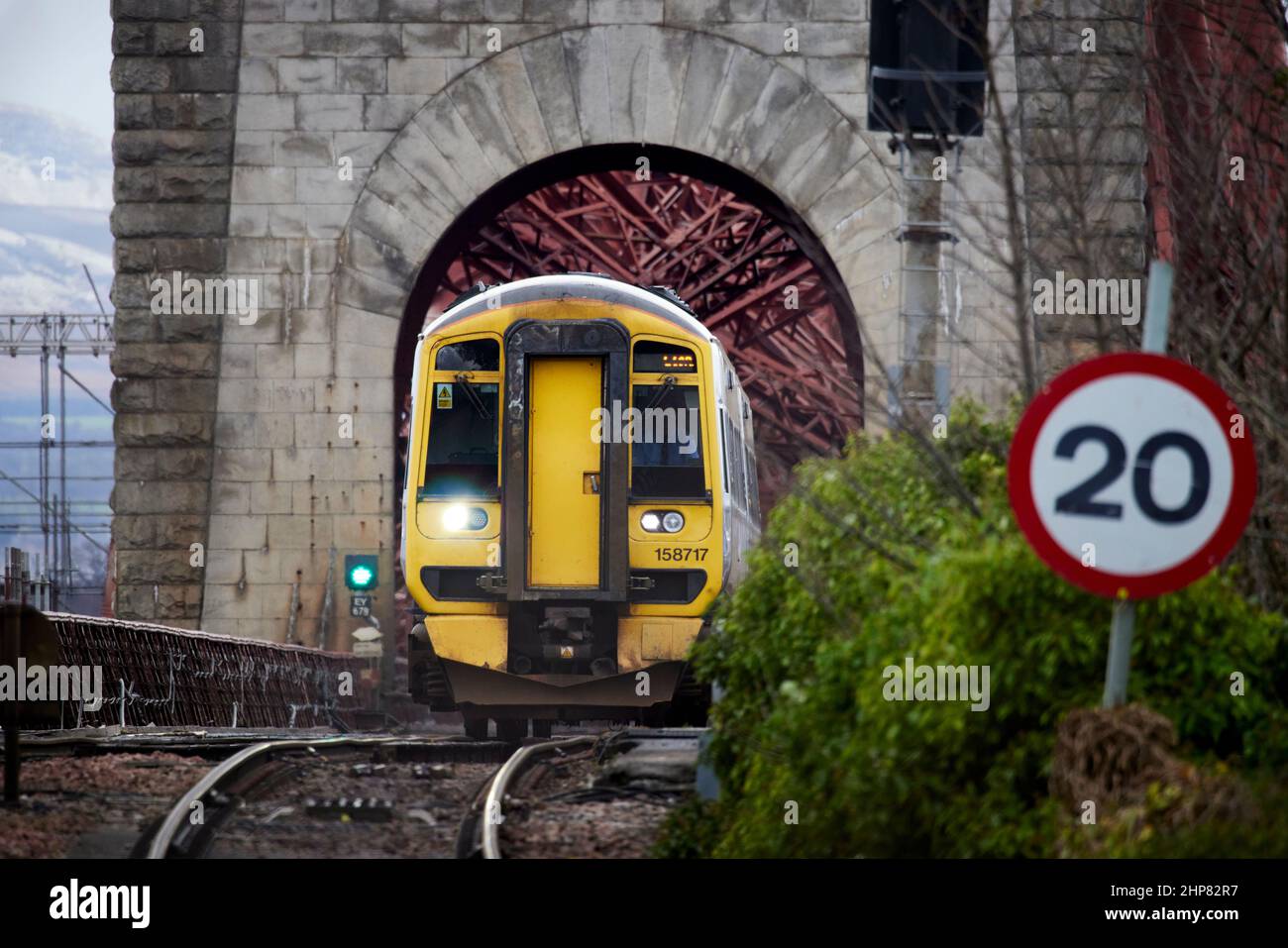 Class 158 train crossing the Forth Bridge towards North Queensferry ...