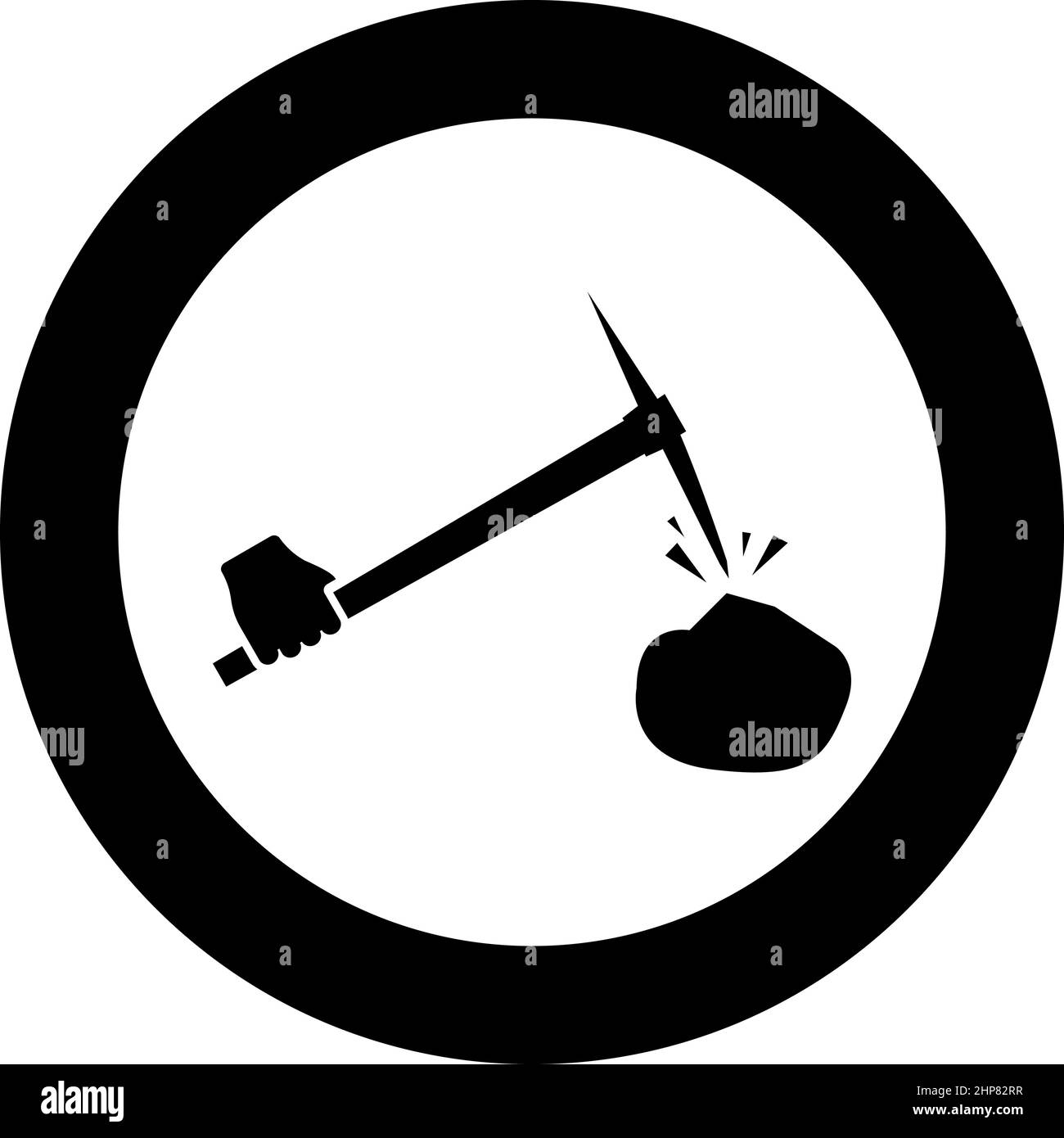Pickaxe hit stone in hand icon in circle round black color vector ...