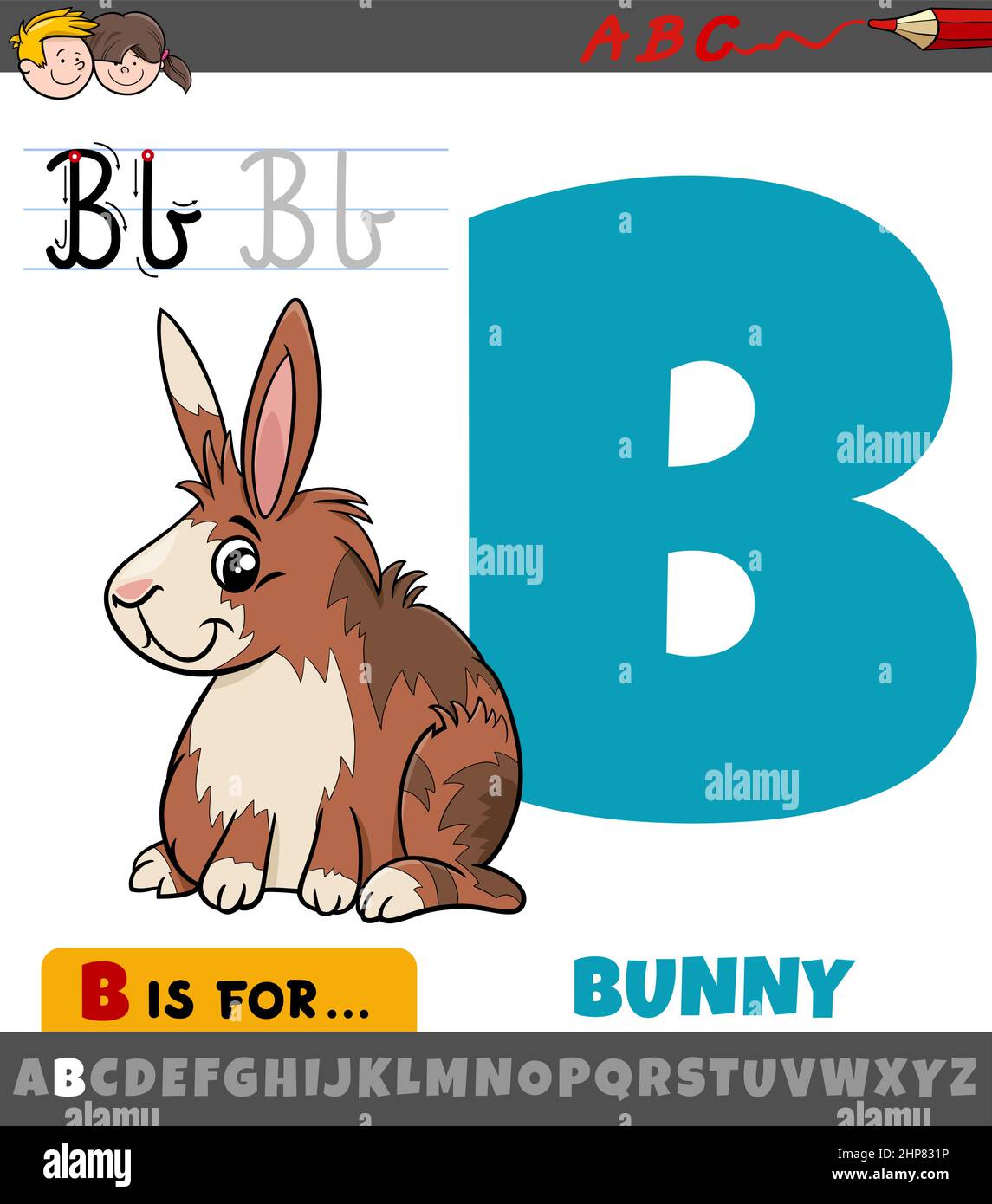 letter B from alphabet with cartoon bunny animal Stock Vector Image ...