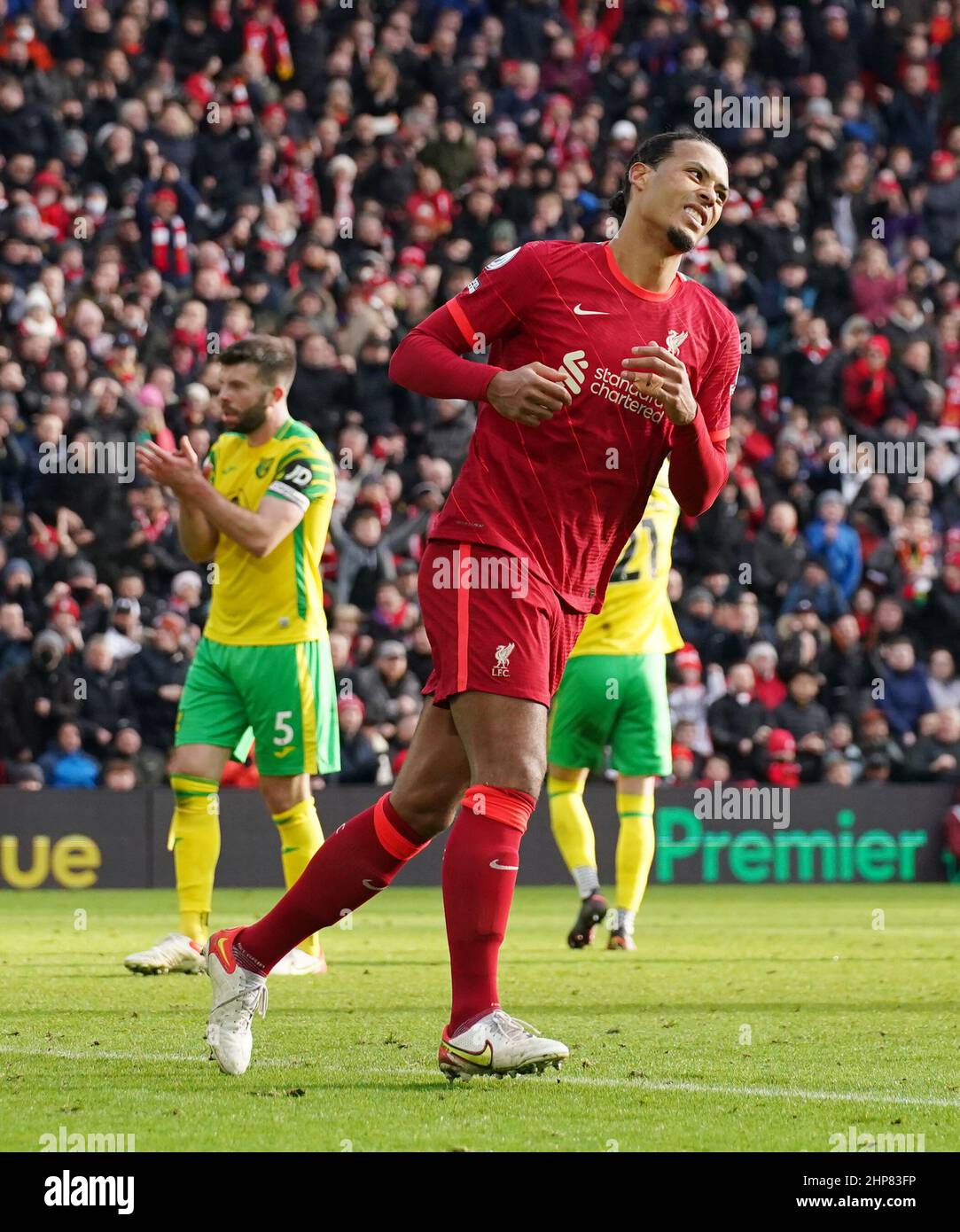 Liverpool's Virgil van Dijk reacts after his goal was disallowed during ...