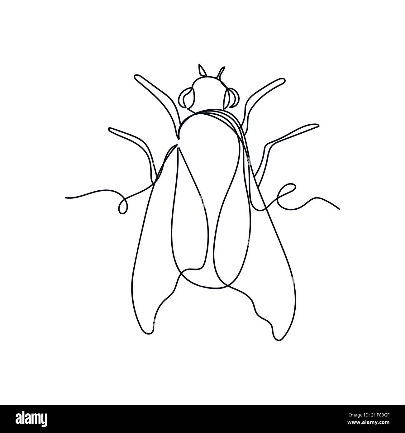 Vector abstract continuous one single simple line drawing icon of fly ...