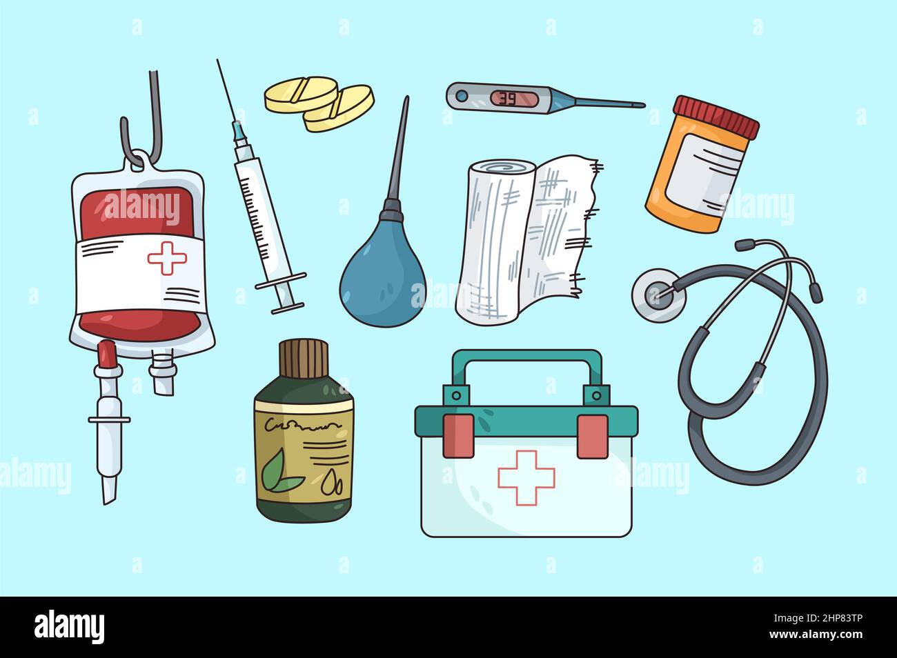 Set of emergency medicine tools and drugs Stock Vector Image & Art - Alamy