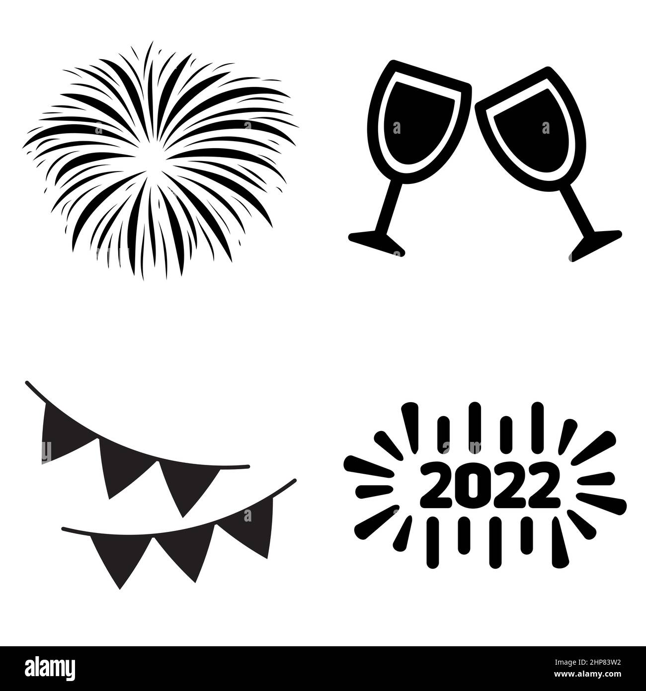new year icon set. Outline and silhouette symbol collection Stock ...