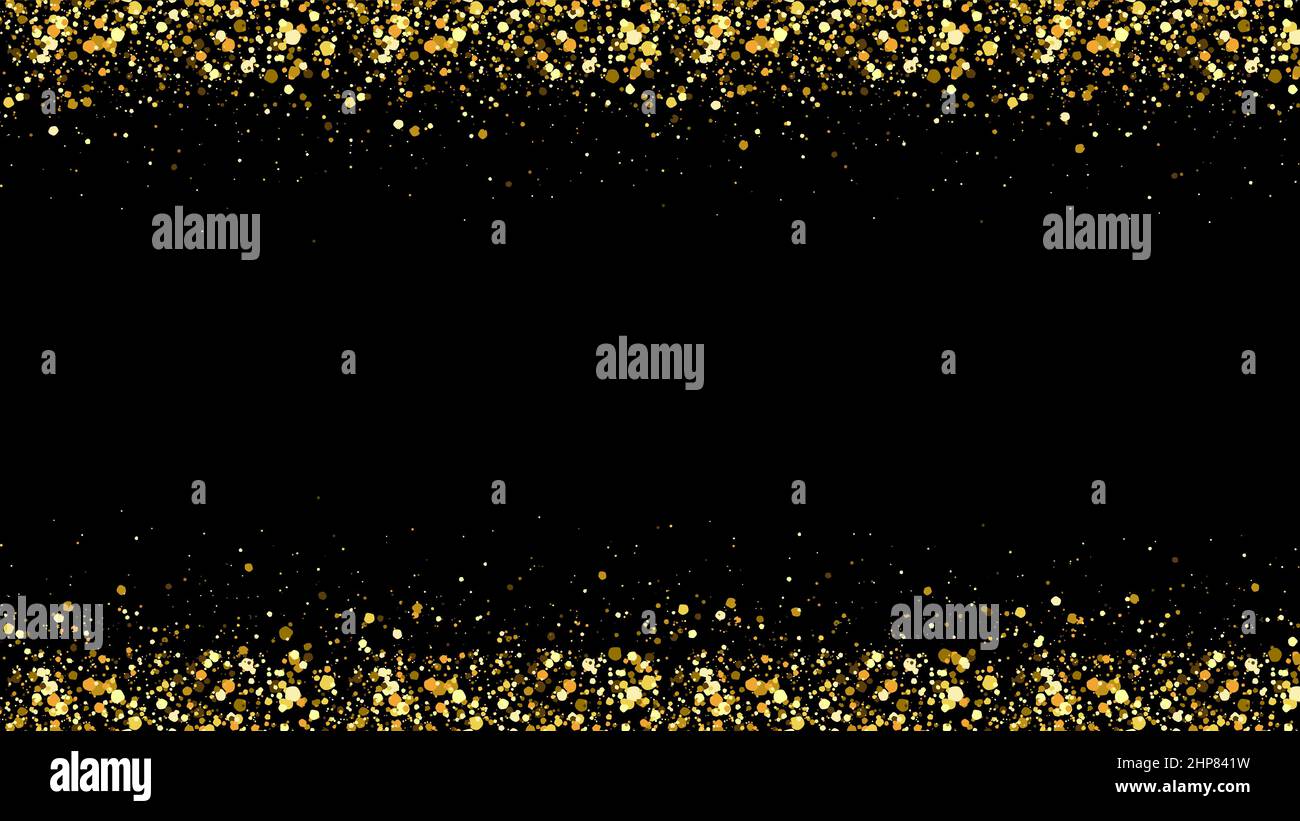 Glitter christmas border. Gold glowing sparkle frame on empty black ...