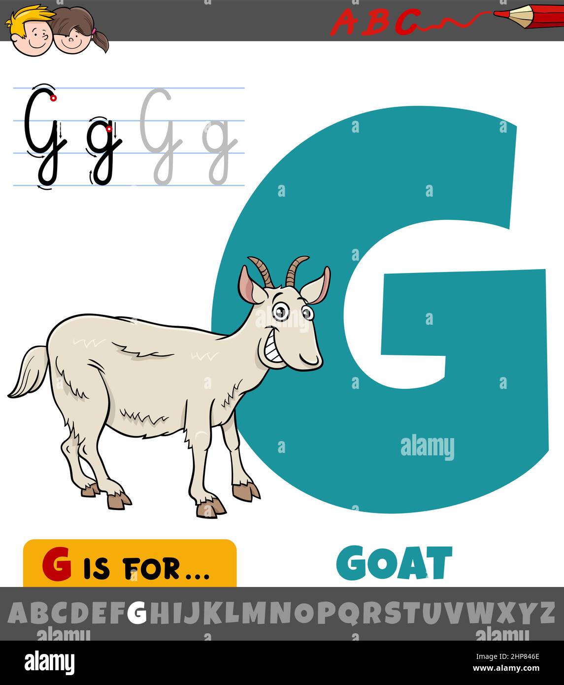 letter G from alphabet with cartoon goat farm animal Stock Vector Image ...