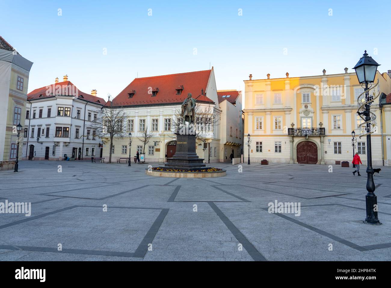 Kisfaludy Karoly statue on the historic becsi kapu square in Gyor city ...