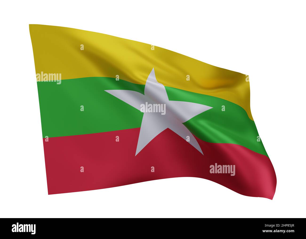 3d illustration flag of Myanmar. Myanmar high resolution flag isolated ...