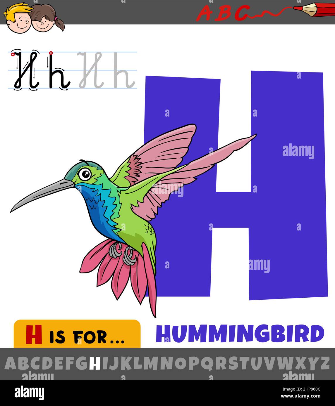 letter H from alphabet with cartoon hummingbird bird Stock Vector Image ...