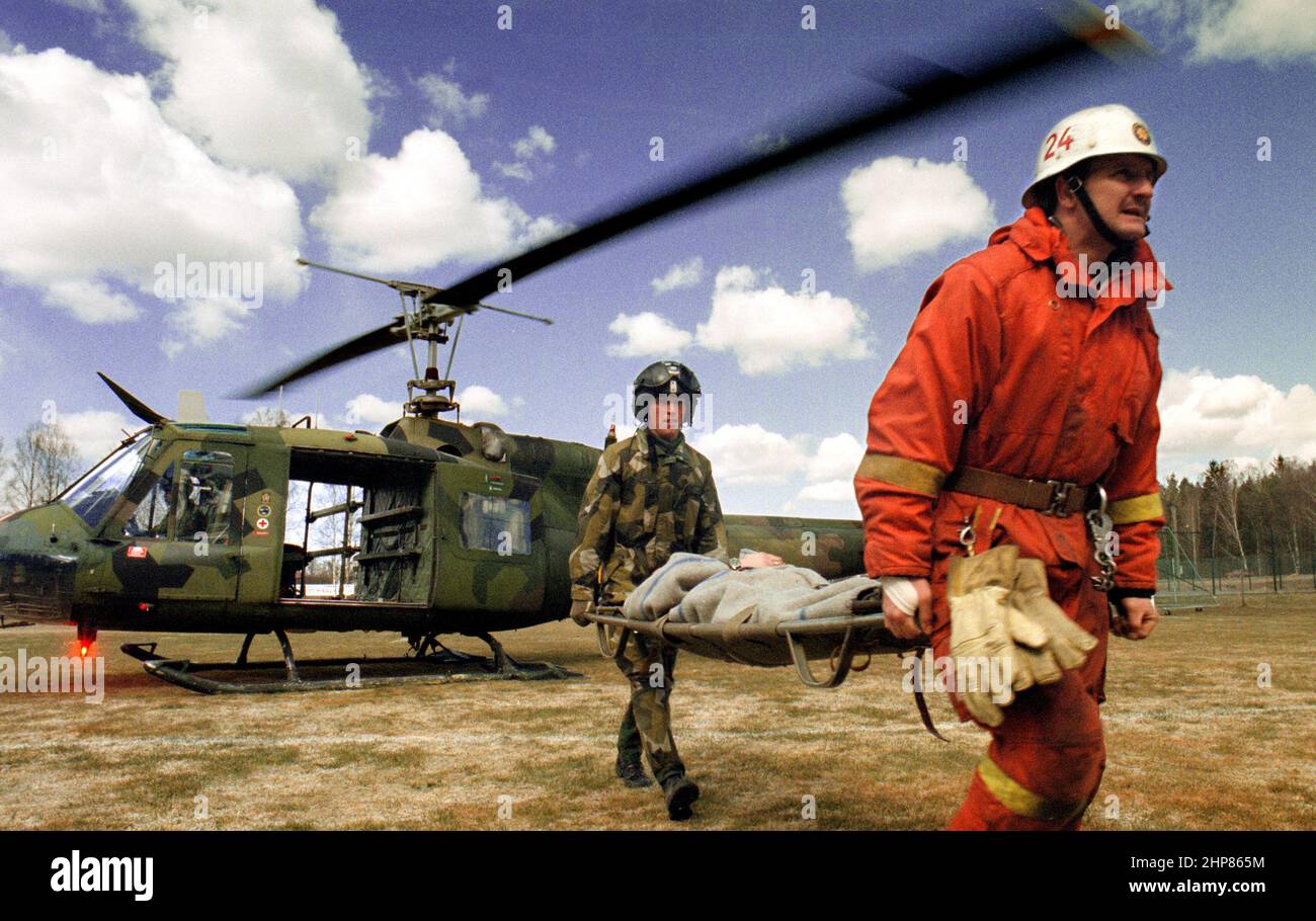 Disaster exercise in Boxholm, Sweden, with rescue service, Swedish ...