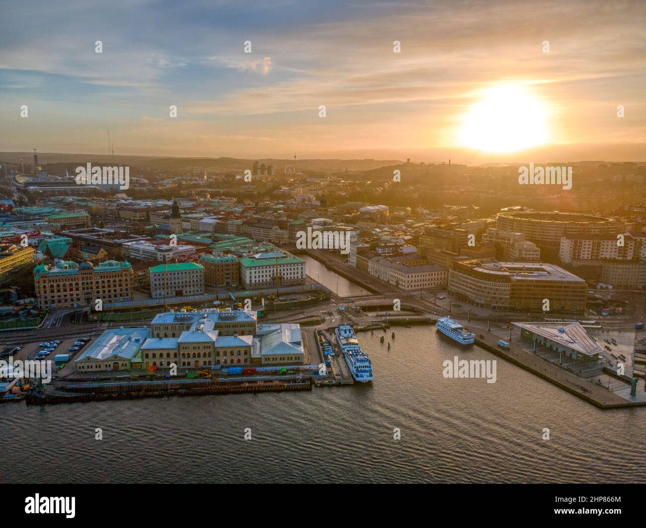 Gothenburg Sweden, view from above during the sunset. Shot with the sun ...