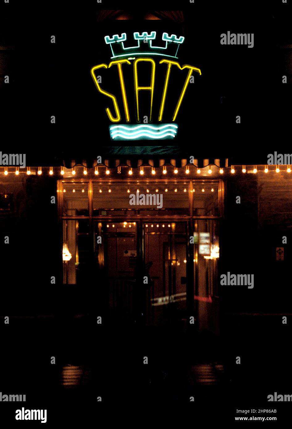 Neon signs, Statt (Stadshotellet), at an old hotel Stock Photo - Alamy