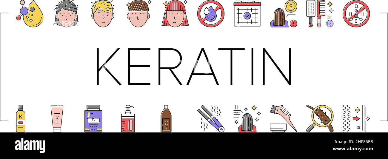 Keratin Hair Procedure Collection Icons Set Vector Stock Vector Image ...
