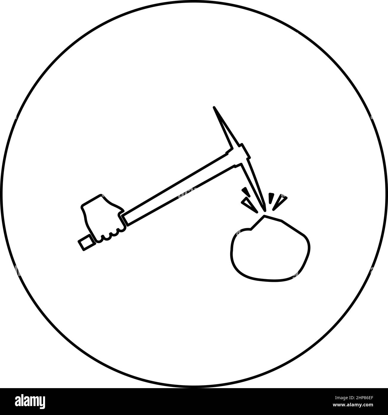 Pickaxe hit stone in hand icon in circle round black color vector ...