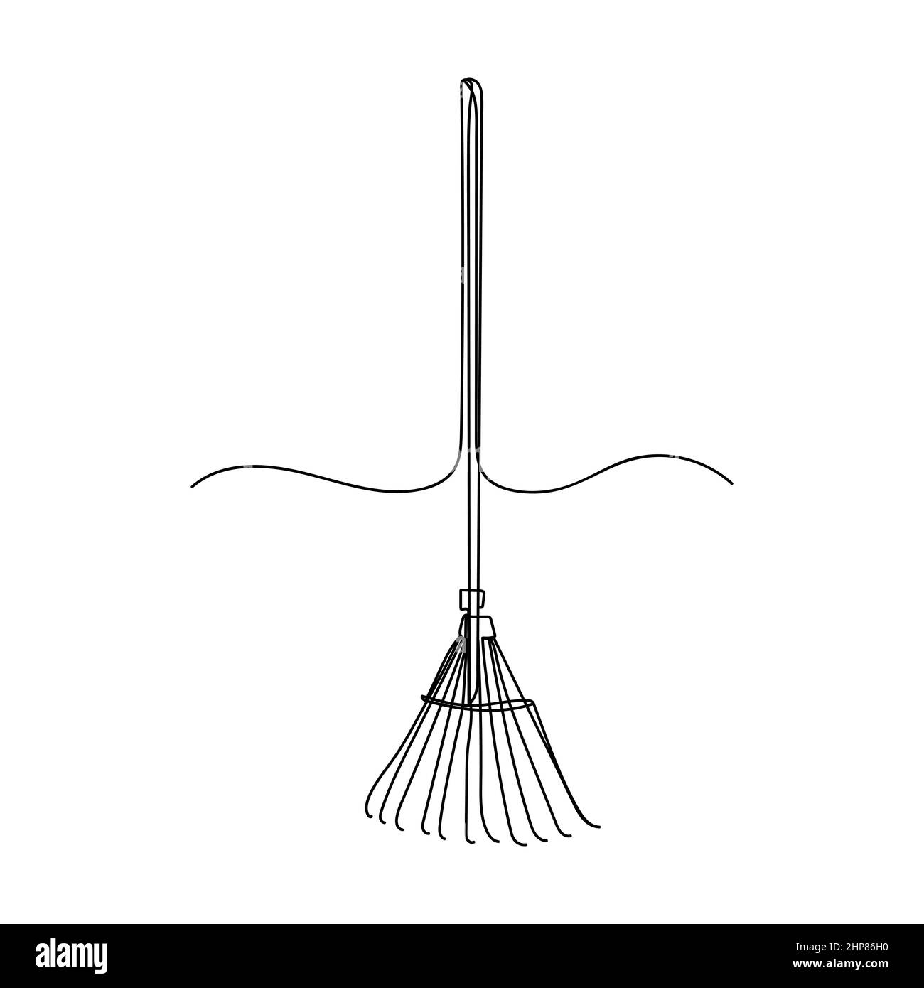 Vector continuous one single line drawing icon of garden rake in ...