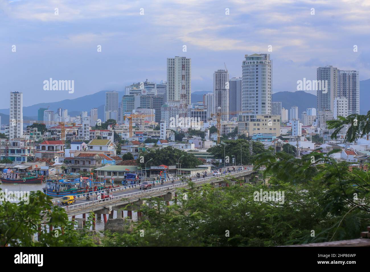 Aerial view of Bong bridge in Nha Trang Bay, Khanh Hoa Province Stock ...