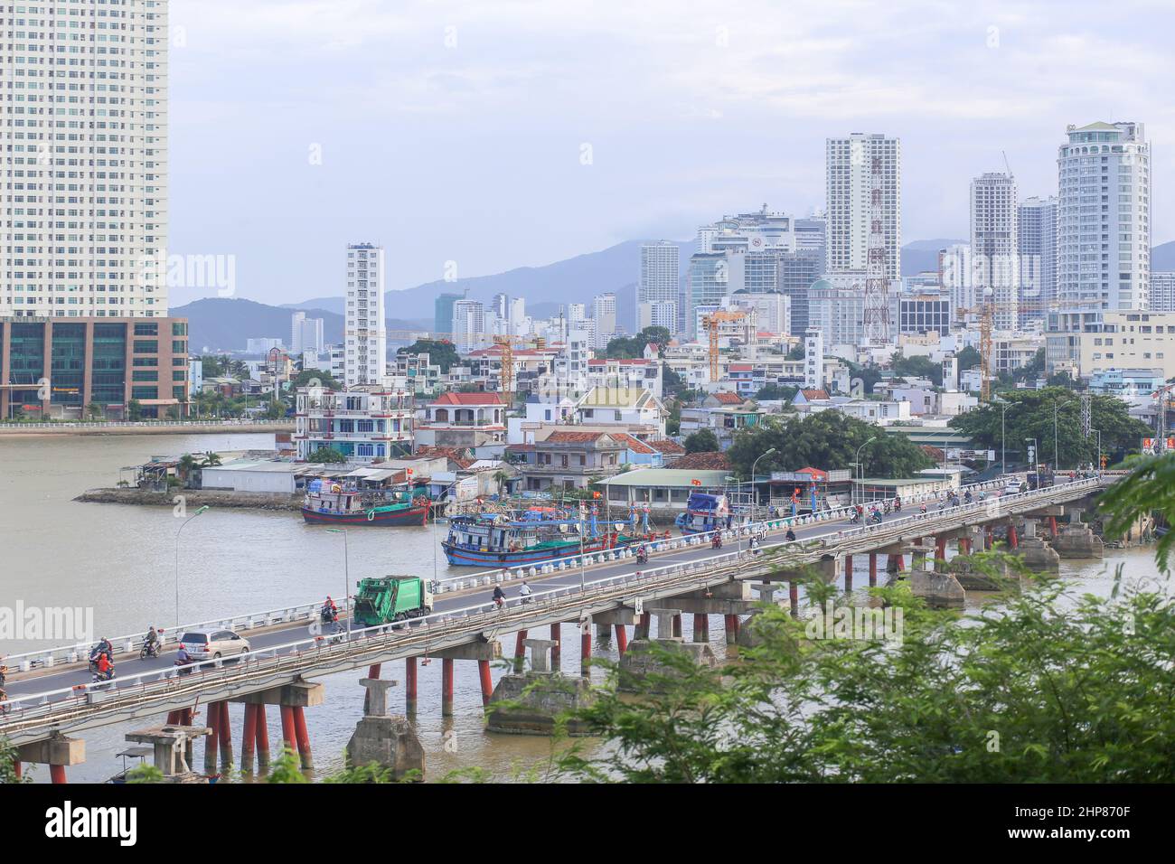 Aerial view of Bong bridge in Nha Trang Bay, Khanh Hoa Province Stock ...